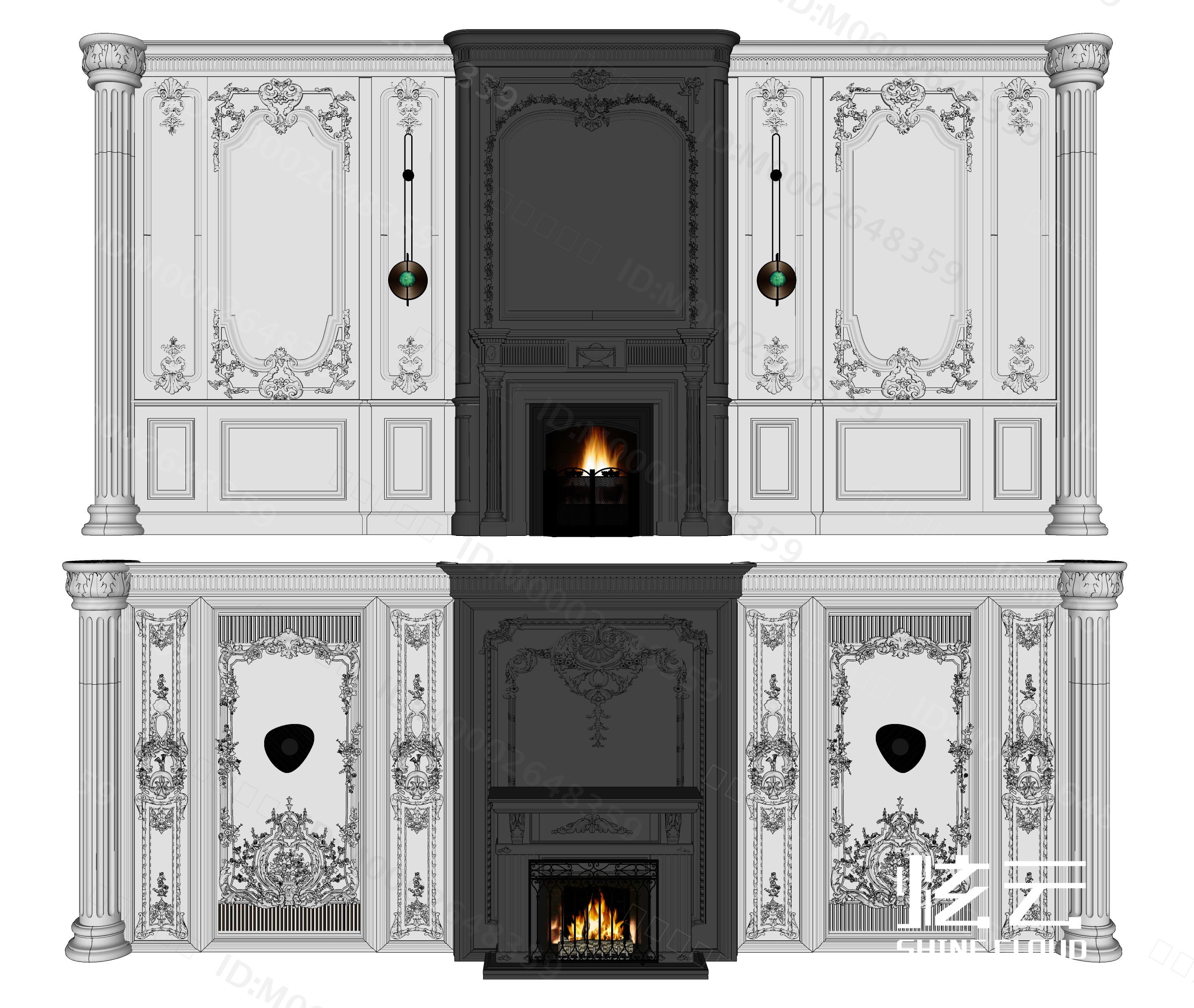 3D模型-欧式壁炉雕花护墙板模型-M0002648359-炫云云模型网