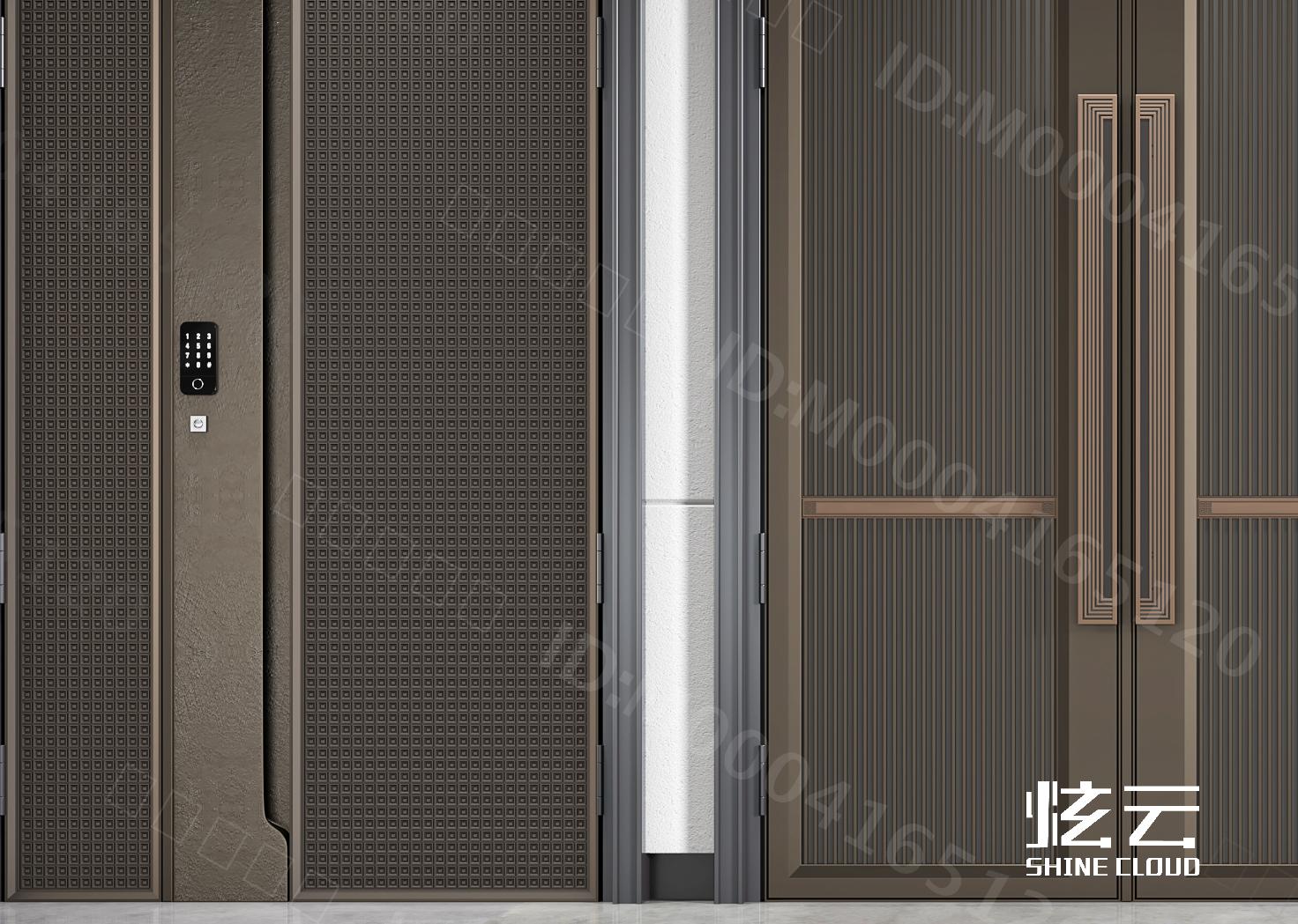 3d模型 新中式防盗铜门模型 M0004165120 炫云云模型网