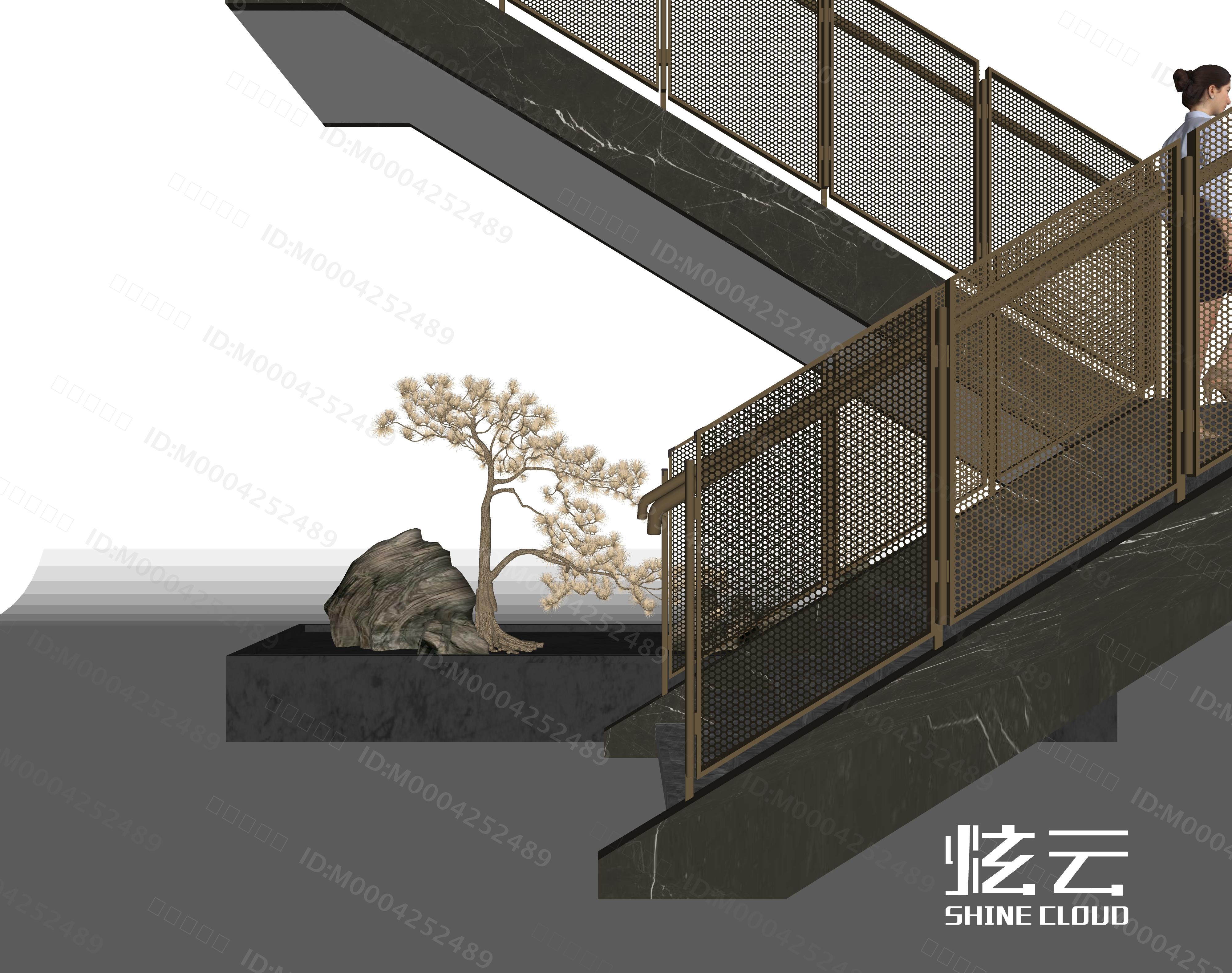 3D模型-新中式扶手楼梯模型-M0004252489-炫云云模型网