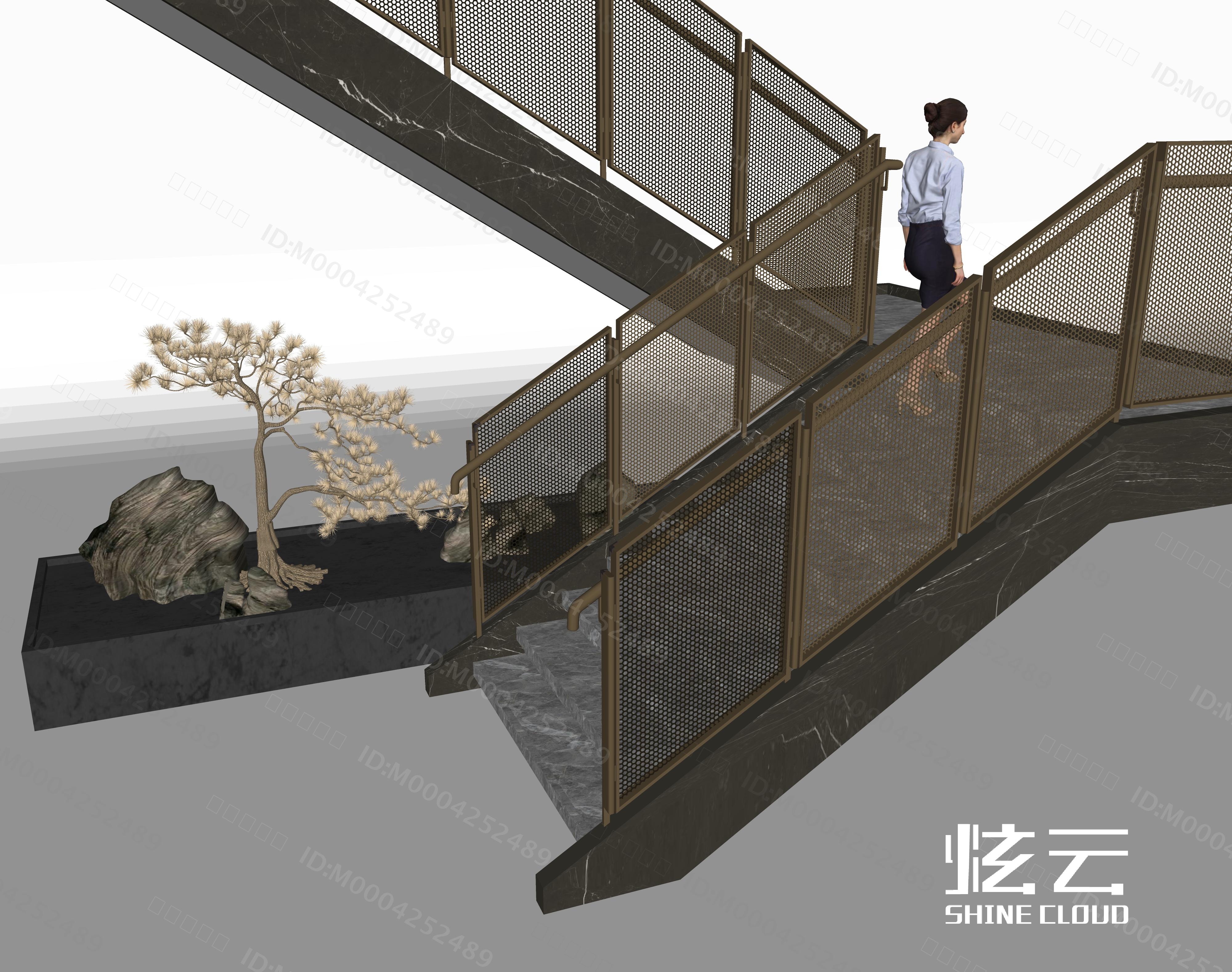 3D模型-新中式扶手楼梯模型-M0004252489-炫云云模型网